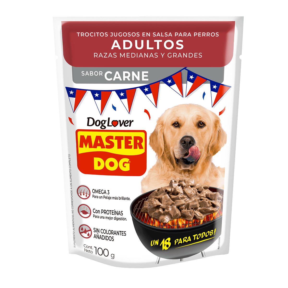 Nuevos trocitos jugosos adultos sabor carne razas medianas y grandes - Masterdog